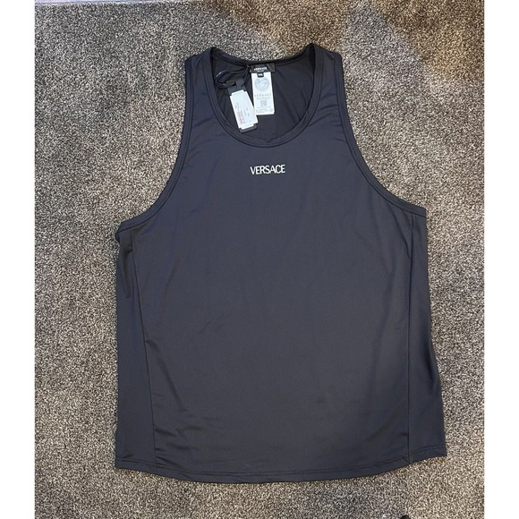 Versace | Shirts | Versace Black Tank Top Xxl Logo Front Back Refractor ...